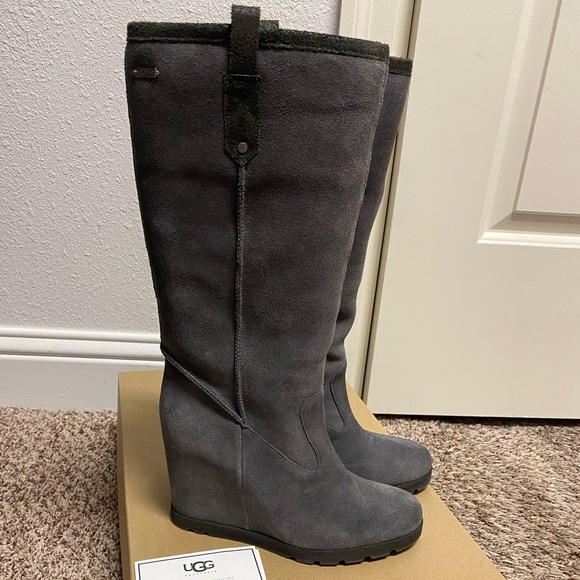 UGG | Shoes | Ugg Soleil Wedge Tall Boots Gray | Poshmark